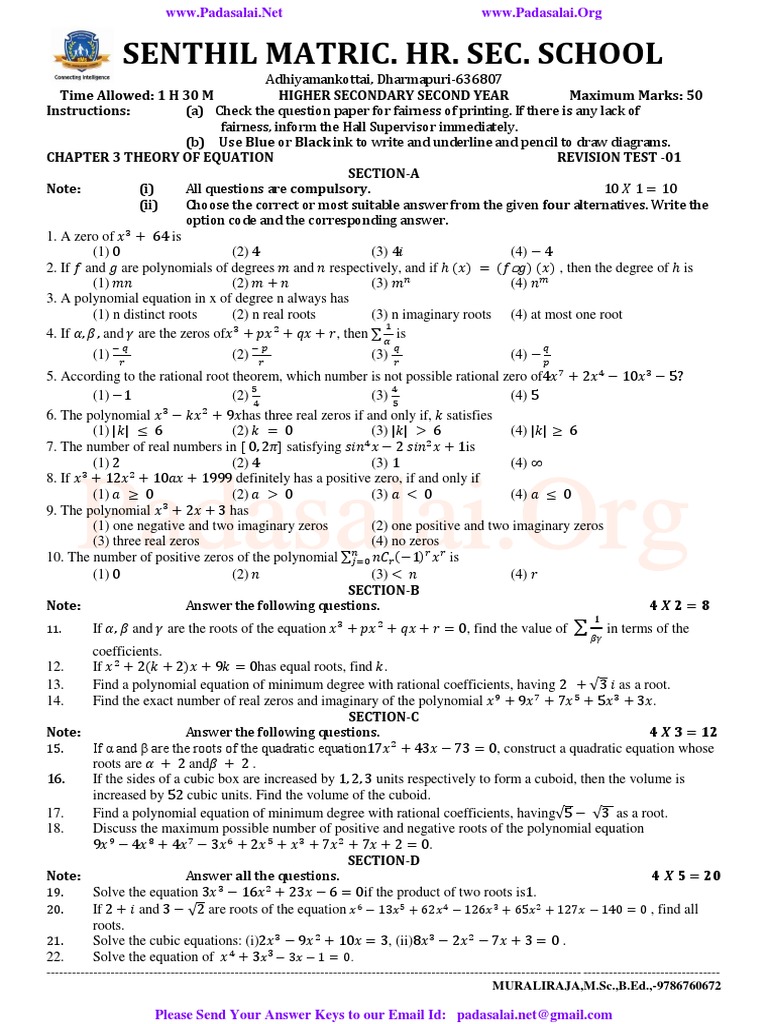 188-12th Maths - Chapter Wise Model Question Papers - English Medium ...