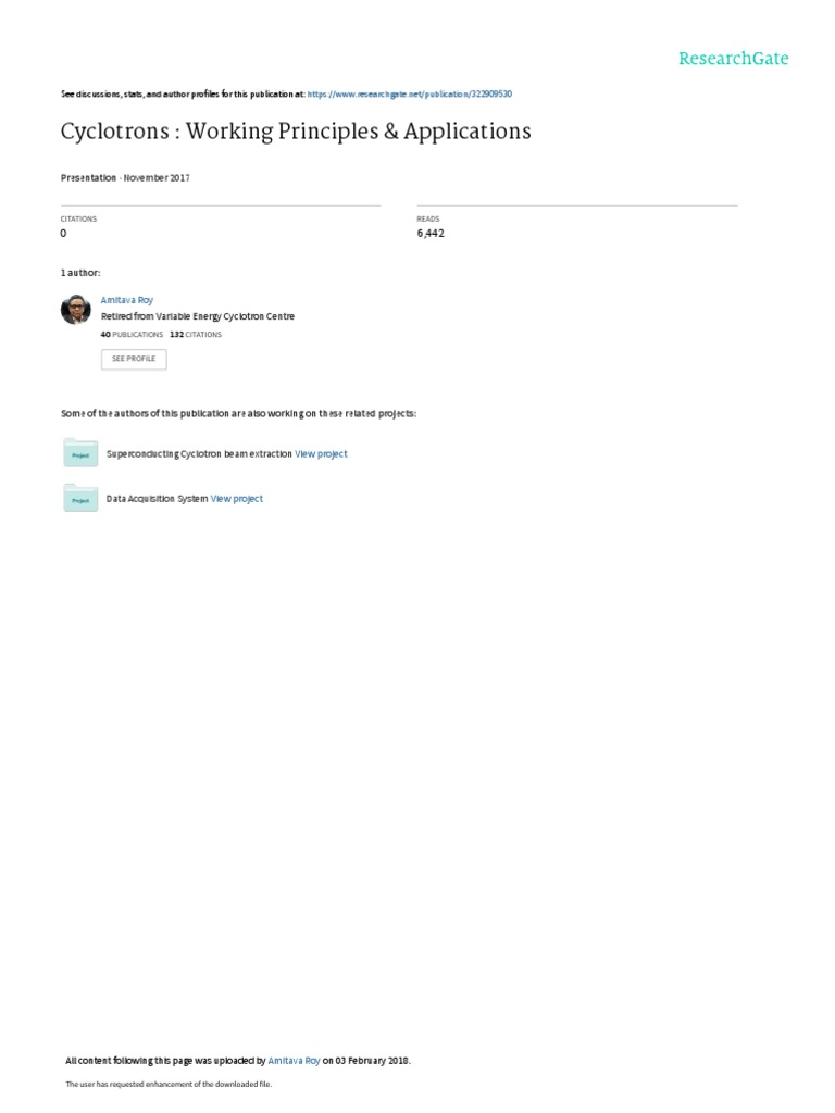 Cyclotrons Working Principles Applications | PDF | Atomic Nucleus | Nuclear Reaction
