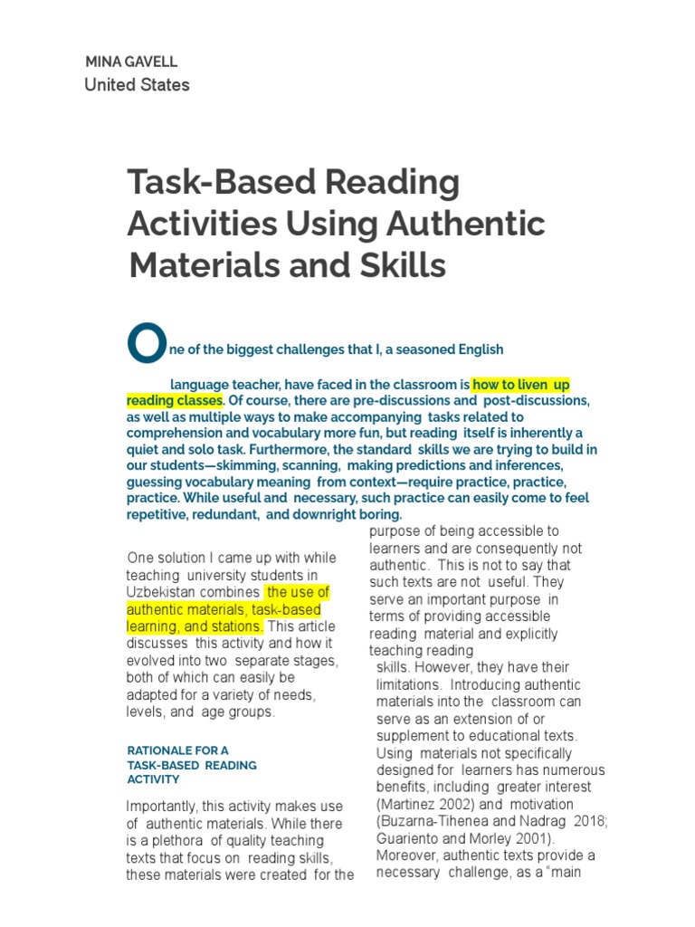 Task-Based Reading | PDF