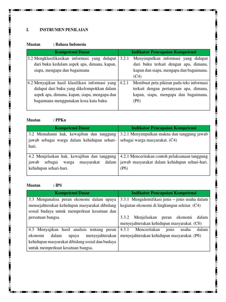 Instrumen Penilaian, Kisi-Kisi Dan Soal Evaluasi | PDF