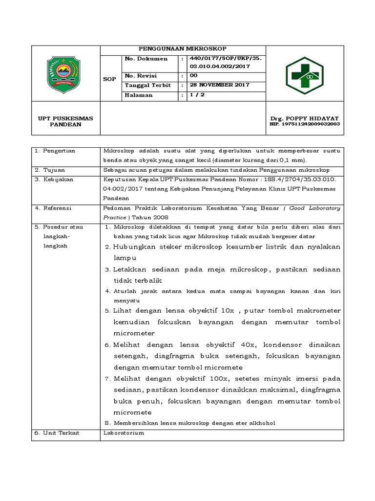 Sop Penggunaan Mikroskop | PDF
