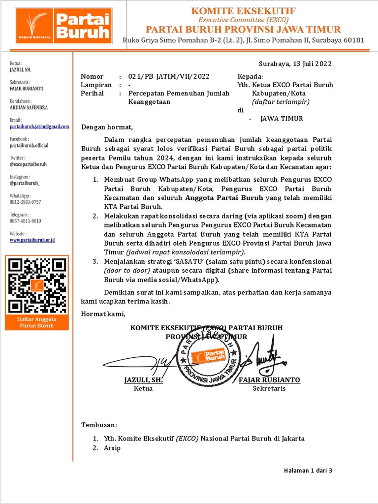 (PB) 021 Instruksi Partai (Percepatan Pemenuhan Keanggotaan) | PDF