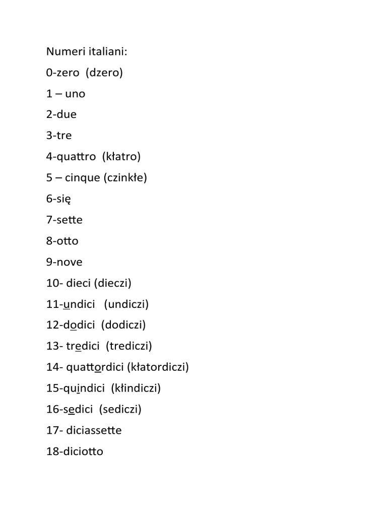 Numeri Italiani | PDF