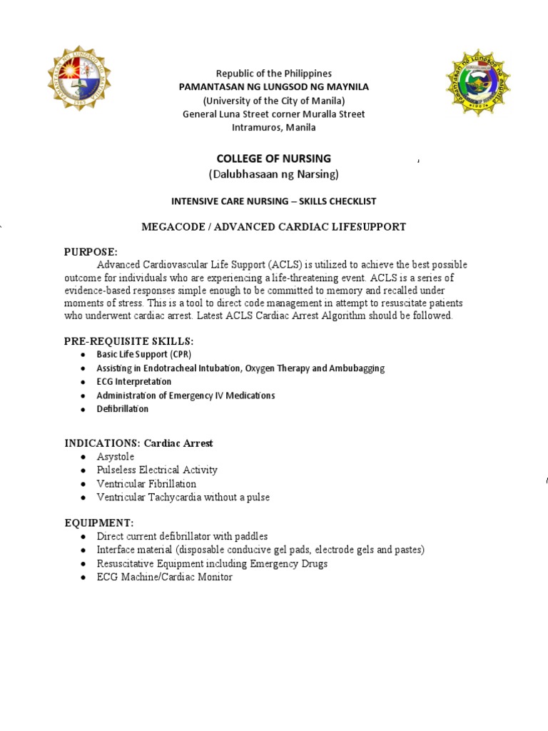 ACLS Megacode Checklist For Students | PDF
