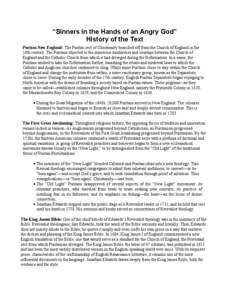 Sinners in The Hands of An Angry God Background | PDF | Puritans ...