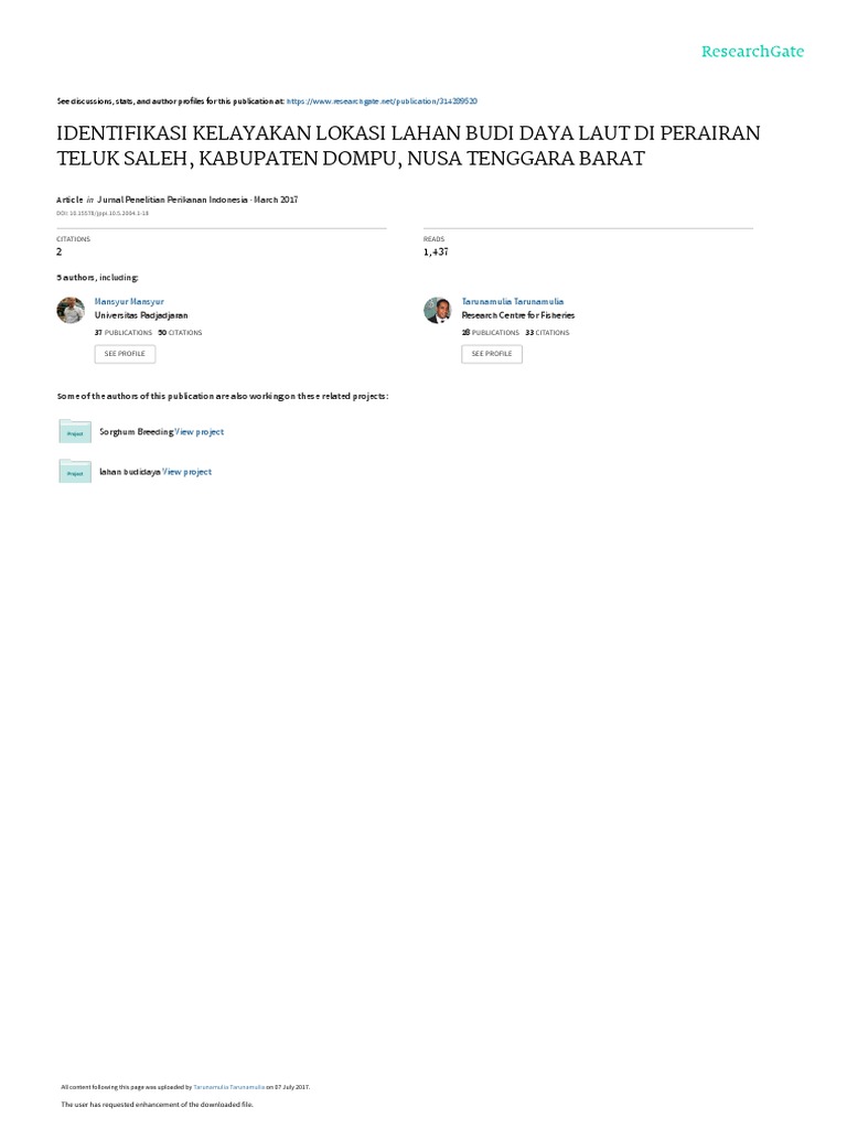 Kelayakan Lahan Budi Daya Laut di Teluk Saleh | PDF | Ilmu Sosial ...
