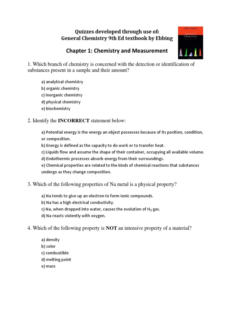 Chapter 1 Chemistry and Measurement Practice Quiz (General Chemistry ...