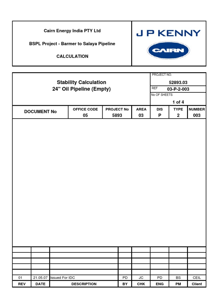 Pipeline Stability Calculation of 24 Oil Empty | PDF | Buoyancy | Pipe (Fluid Conveyance)