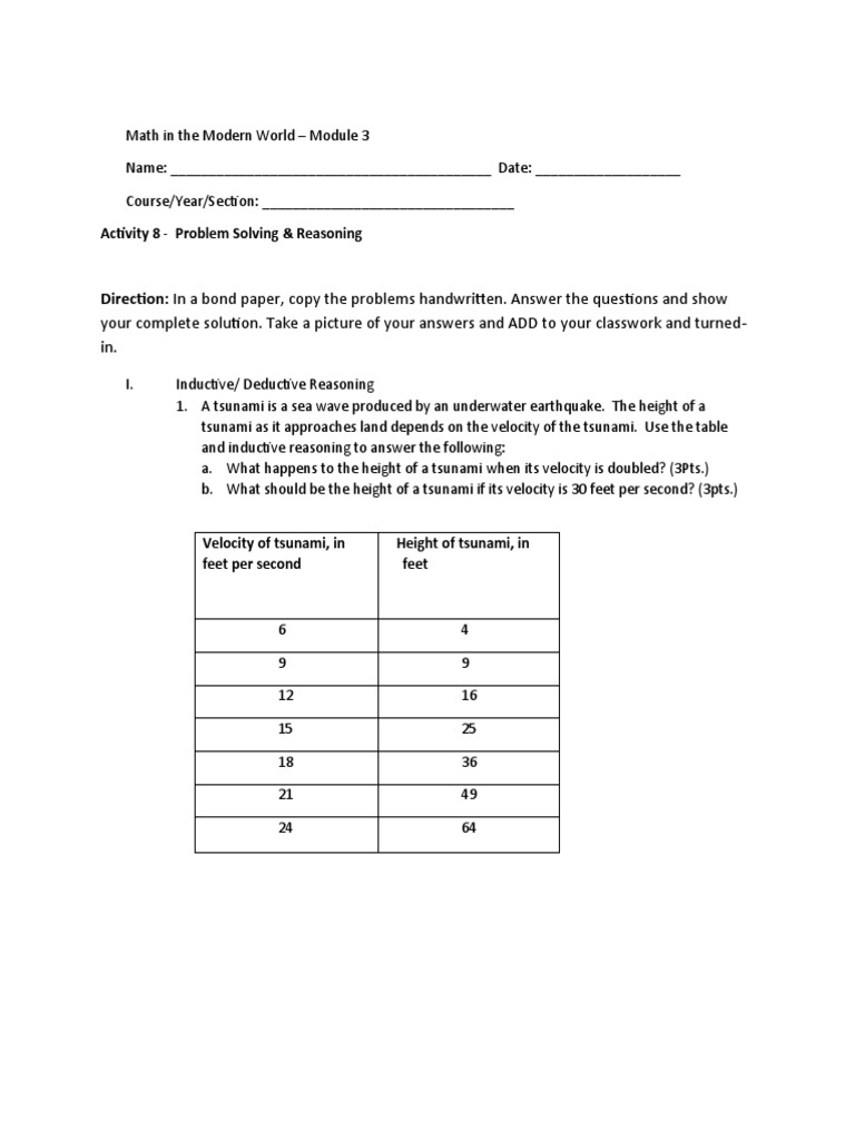 Activty 8 - Problem Solving & Reasoning | PDF | Tsunami | Reason Activty 8 - Problem Solving & Reasoning | PDF | Tsunami | Reason