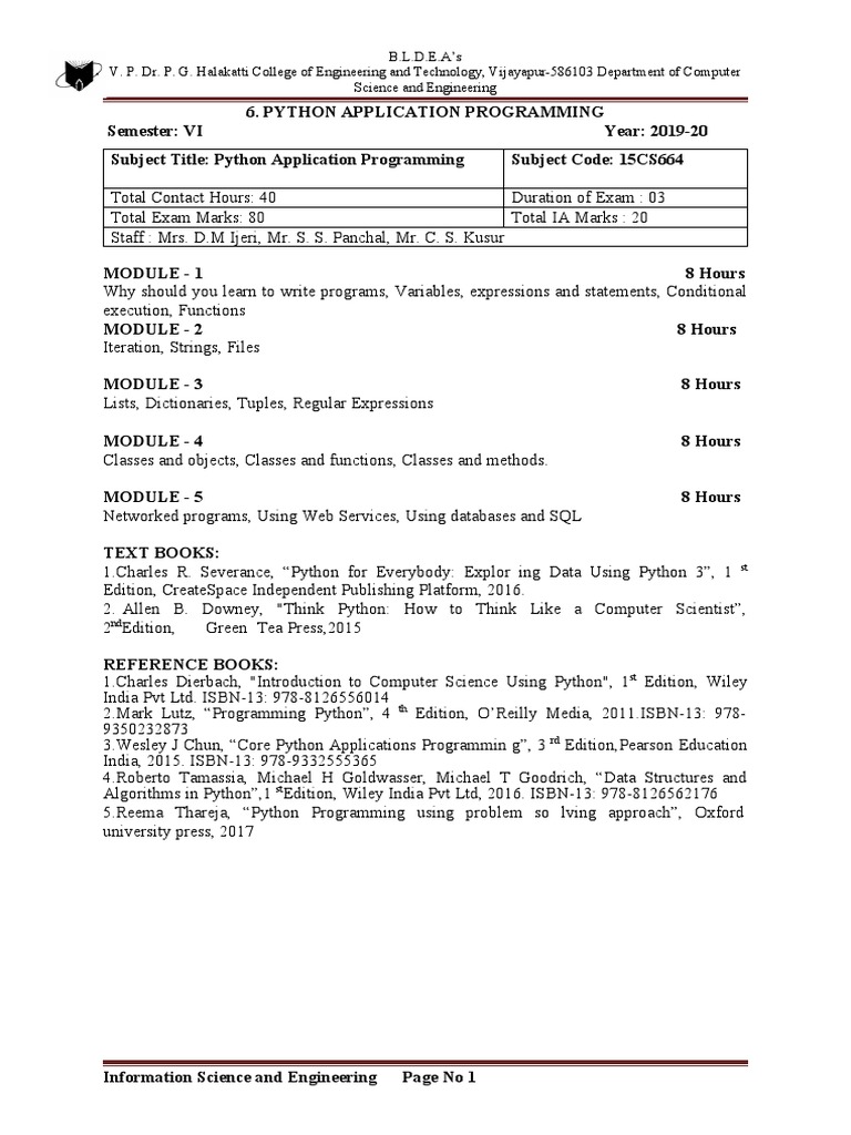 PYTHON Application Programming 17CS664 (Even Sem 2019 20) 6th Sem | PDF ...