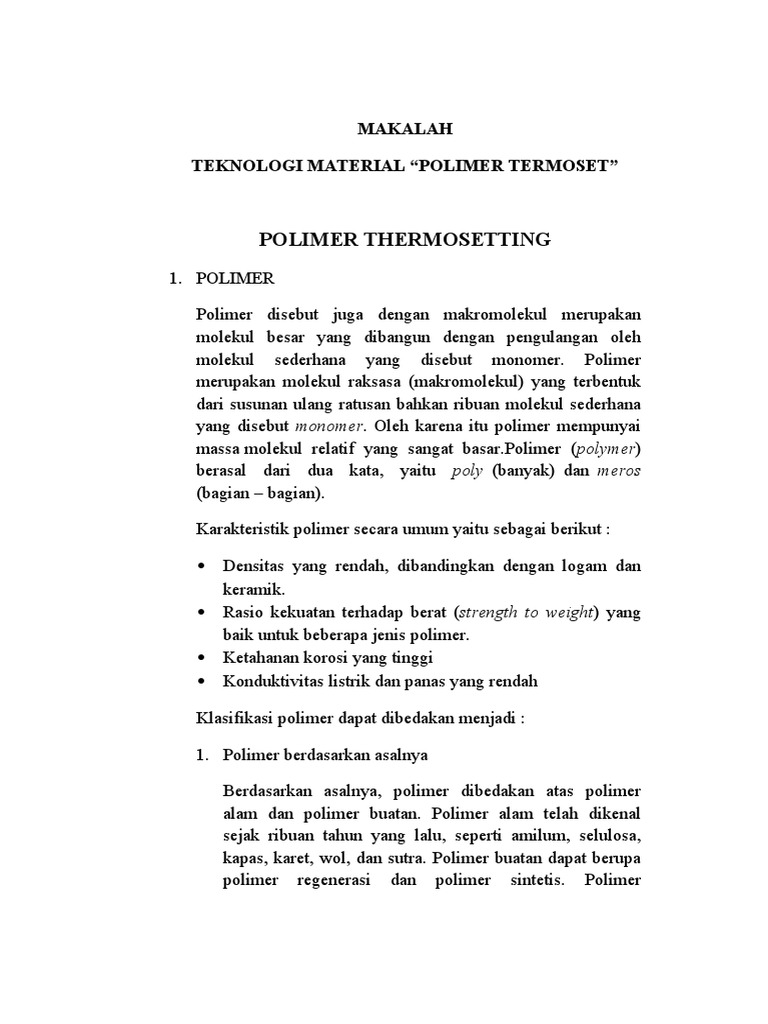 Makalah T Material Polimer Termoset | PDF