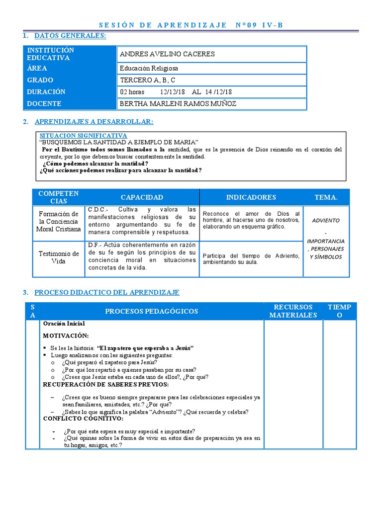 Sesión de Aprendizaje N 09 | PDF