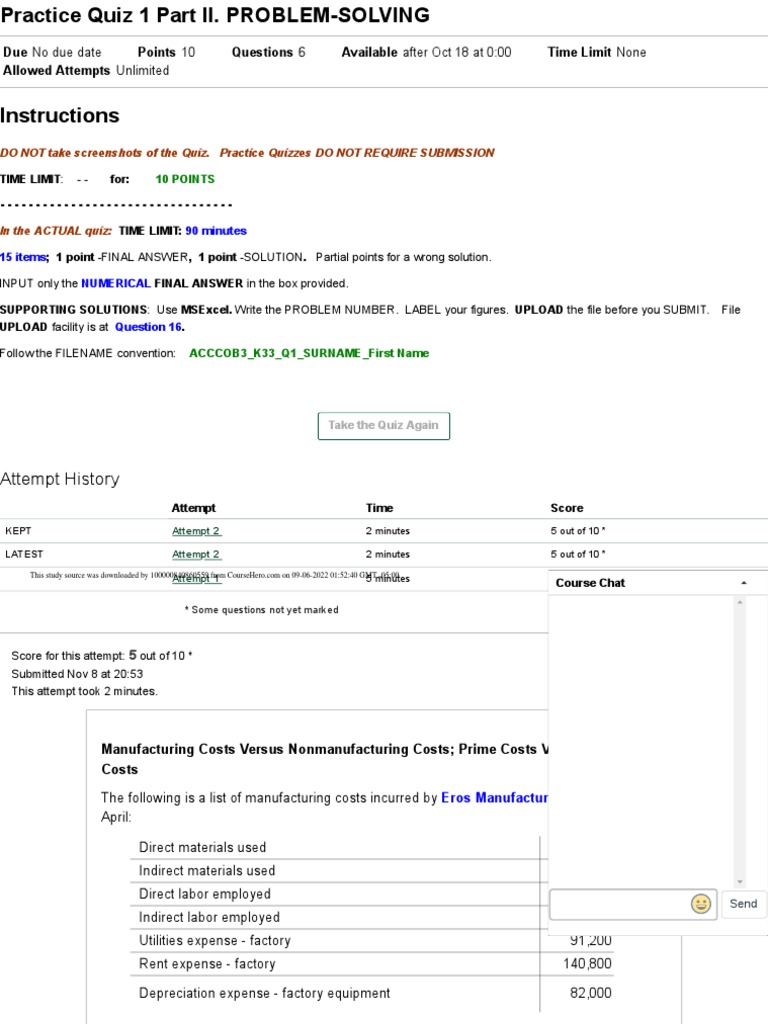 Practice Quiz 1 Part II. PROBLEM SOLVING 1211 ACCCOB3 K33 BASIC MANAGEMENT ACCOUNTING PDF | PDF ...