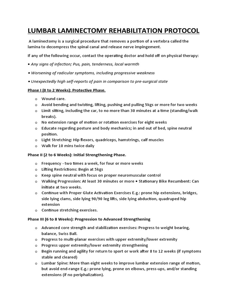 Lumbar Laminectomy Rehab Guide | PDF