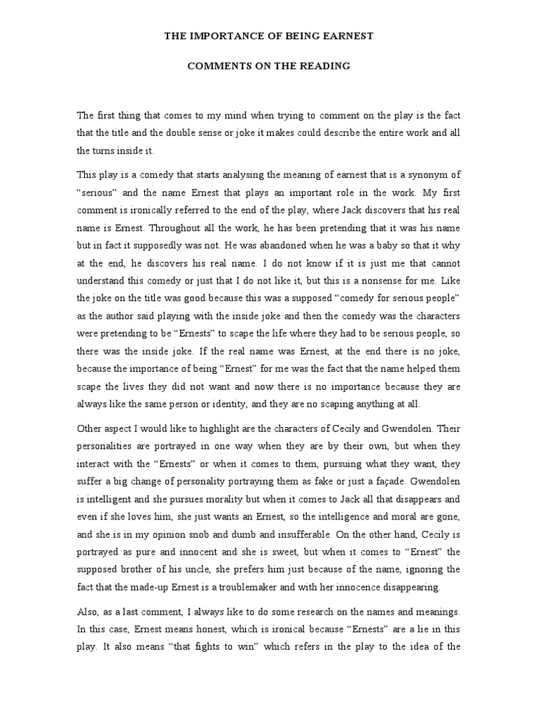 The Importance of Being Earnest. Ángela Ucero Diego | PDF | The ...