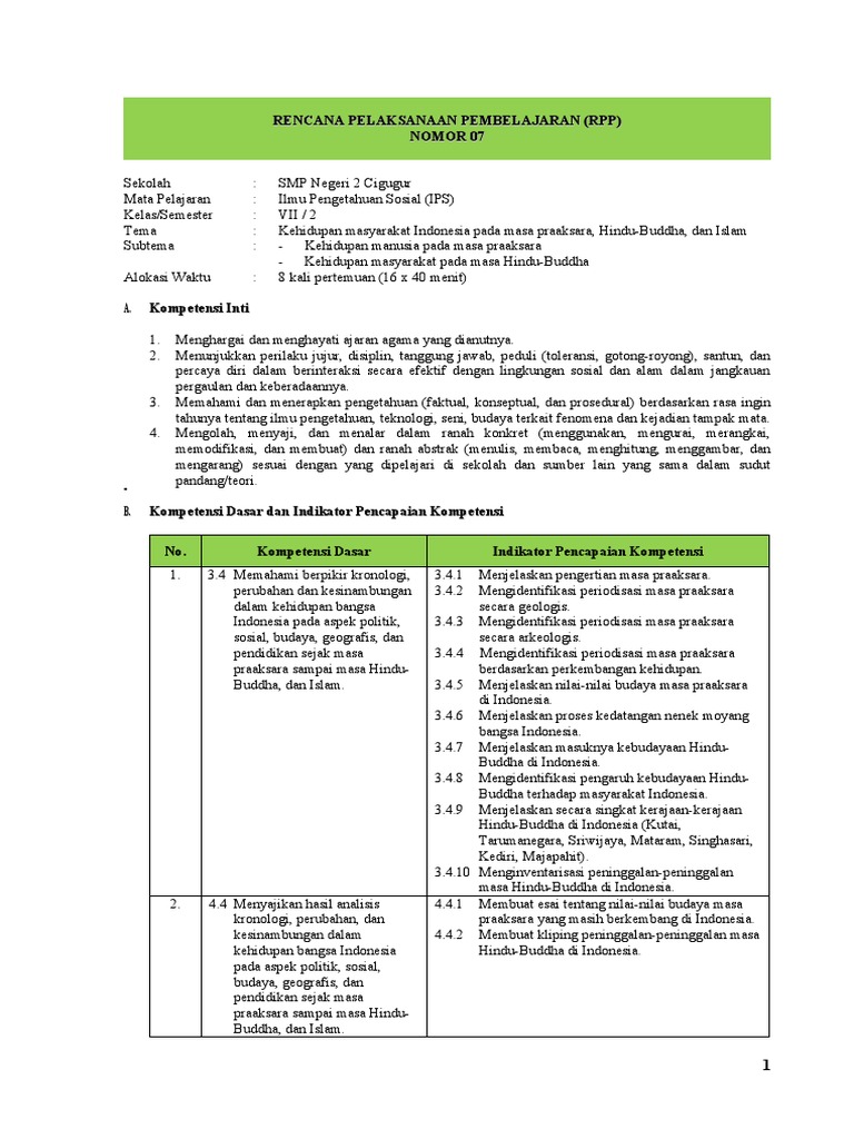 05 RPP 07 IPS 7 KURTILAS SMT1 2018-2019 (Anwark) | PDF | Ilmu Sosial | Agama & Spiritualitas