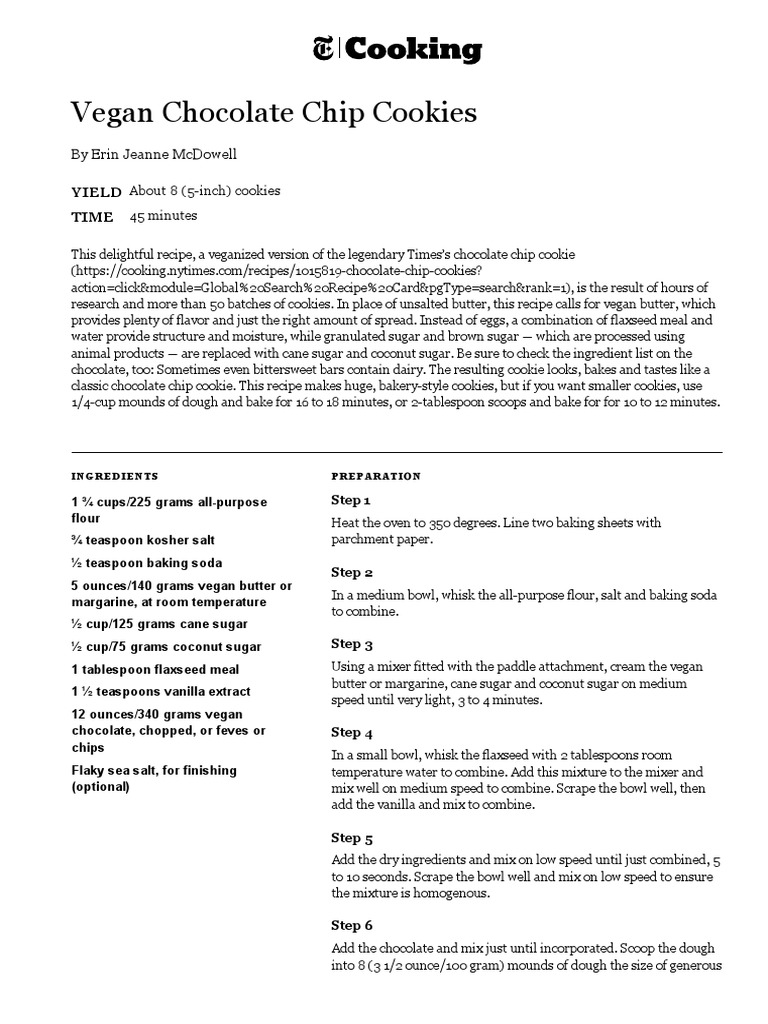Vegan Chocolate Chip Cookies Recipe - NYT Cooking | PDF