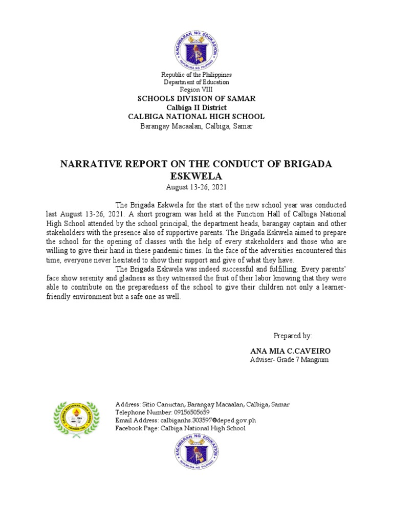 (Narrative Report) Brigada Eskwela | PDF (Narrative Report) Brigada Eskwela | PDF