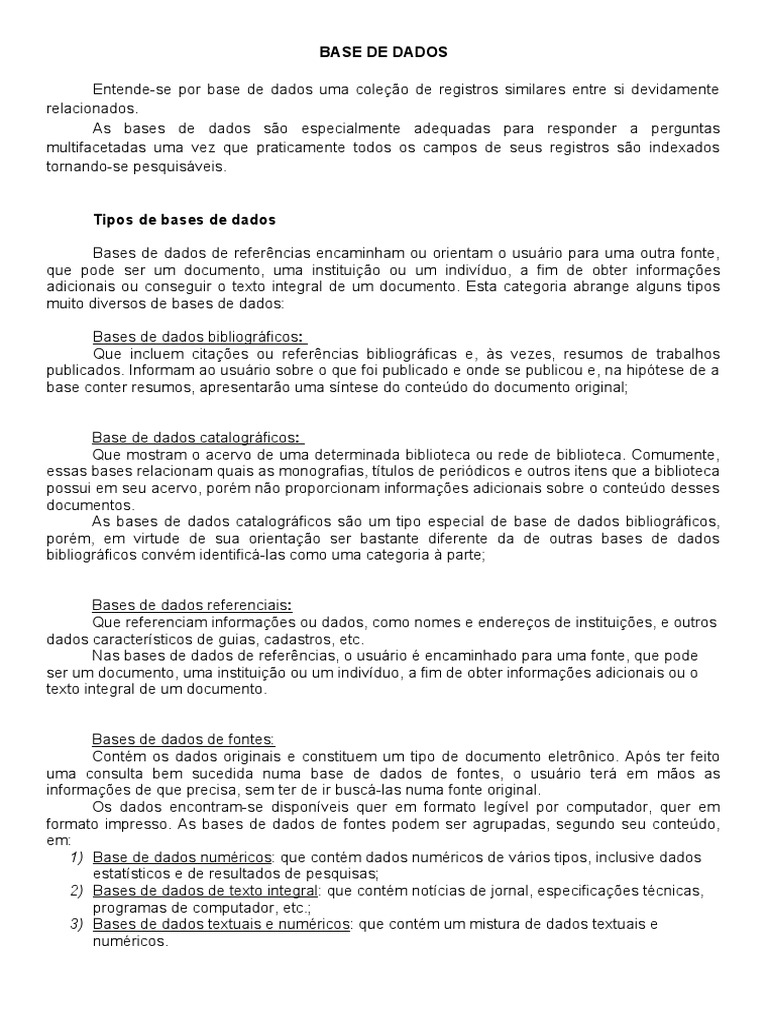 Tipos e Estruturas de Bases de Dados | PDF