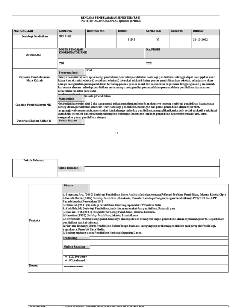 RPS Sosiologi Pendidikan | PDF | Karier & Perkembangan | Sains & Matematika
