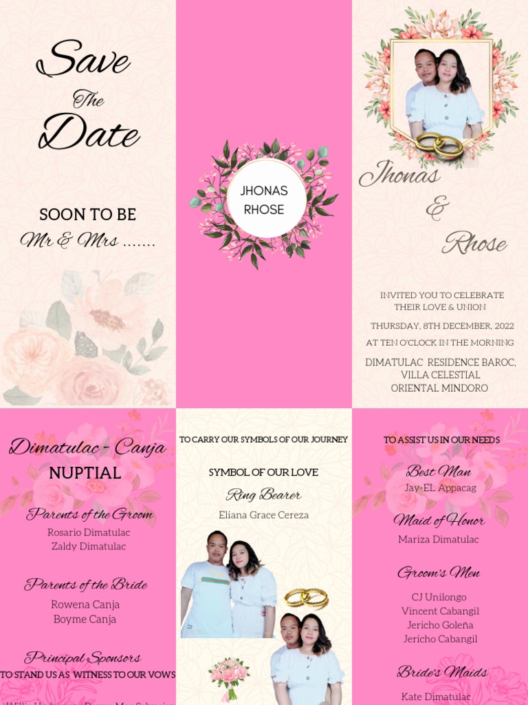 Pink Beige Brown Floral Wedding Feminine Planner Trifold Brochure | PDF