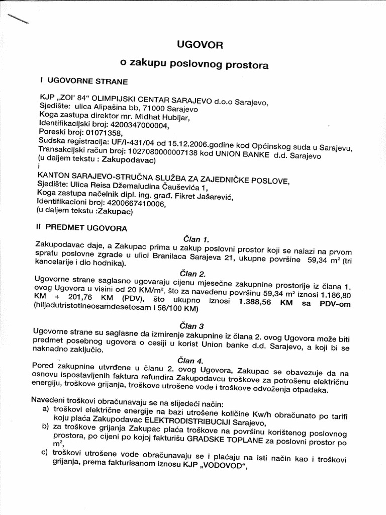 Ugovor o Zakupu Poslovnog Prostora 0 | PDF