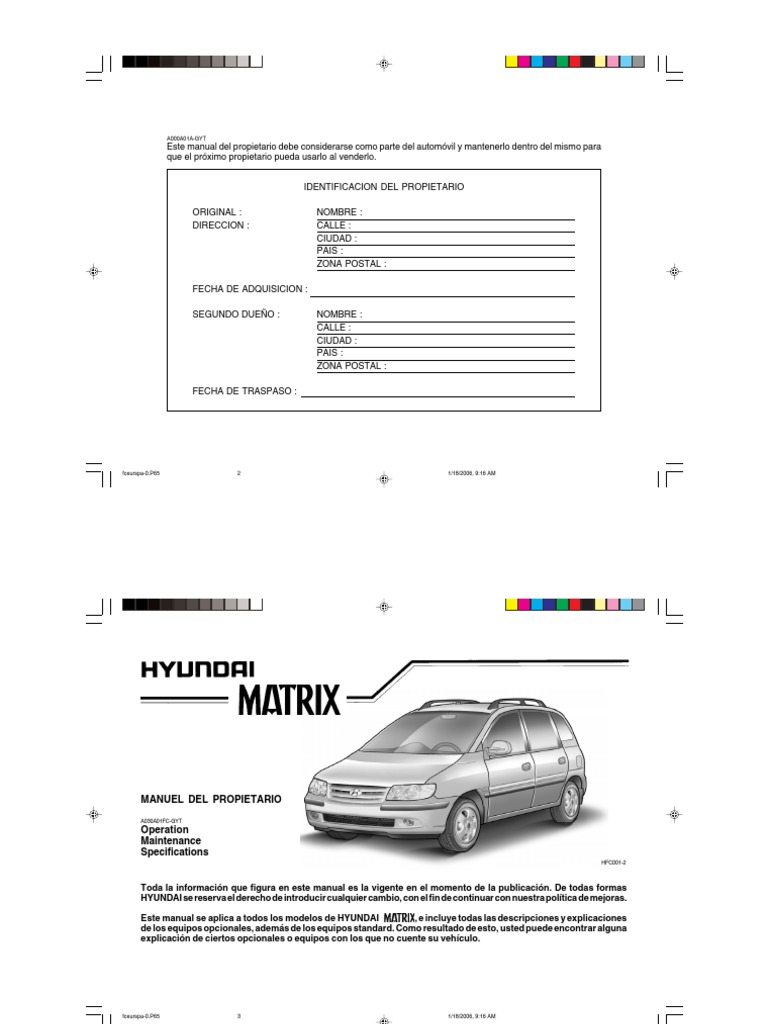 Manual del Propietario Hyundai Matrix | PDF | Gasolina | Combustible diesel