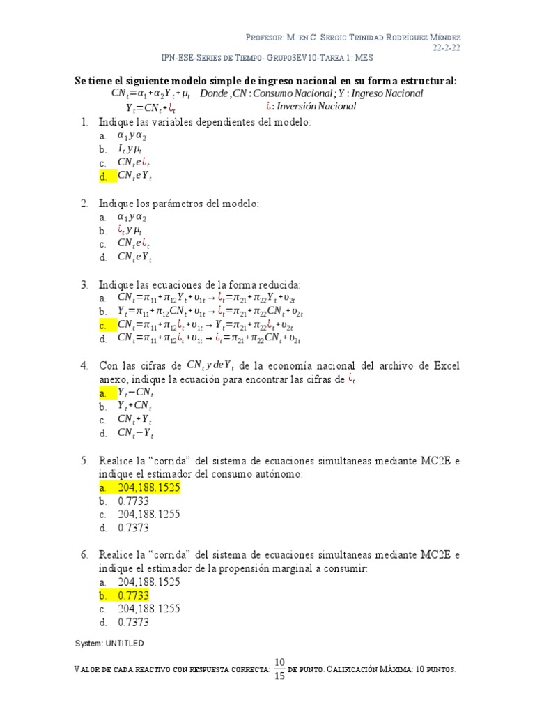 Tarea 1 MES | PDF | Econometría | Inferencia estadística