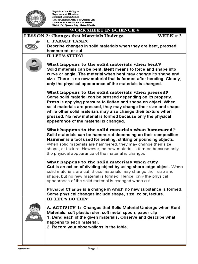 Changes in Solid Materials Worksheet | PDF | Home & Garden