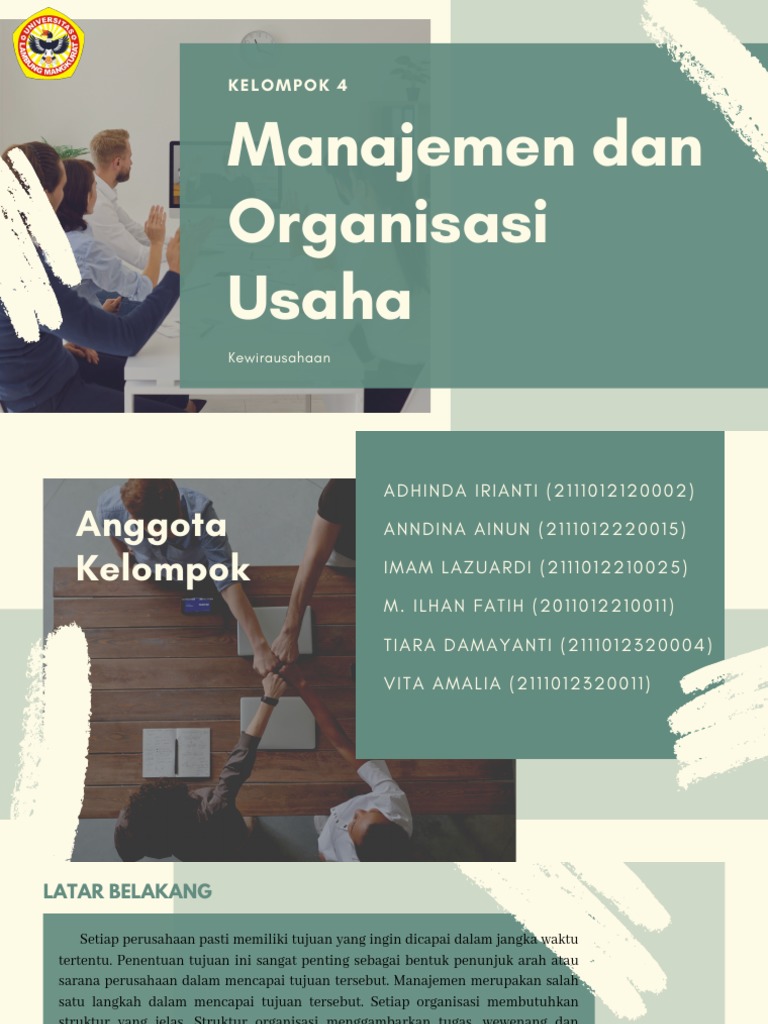 Kelompok 4 - Manajemen Dan Organisasi Usaha | PDF | Karier & Perkembangan | Bisnis