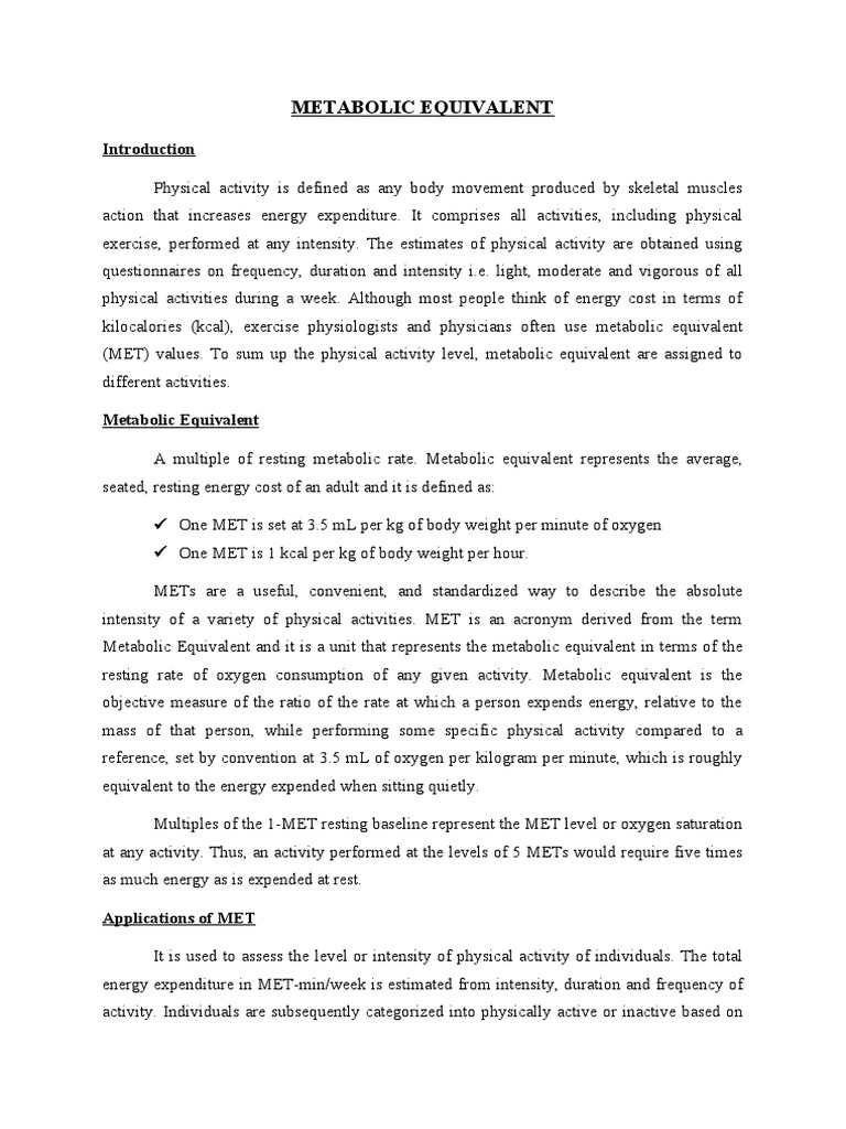 Metabolic Equivalent | Download Free PDF | Quantity | Determinants Of ...