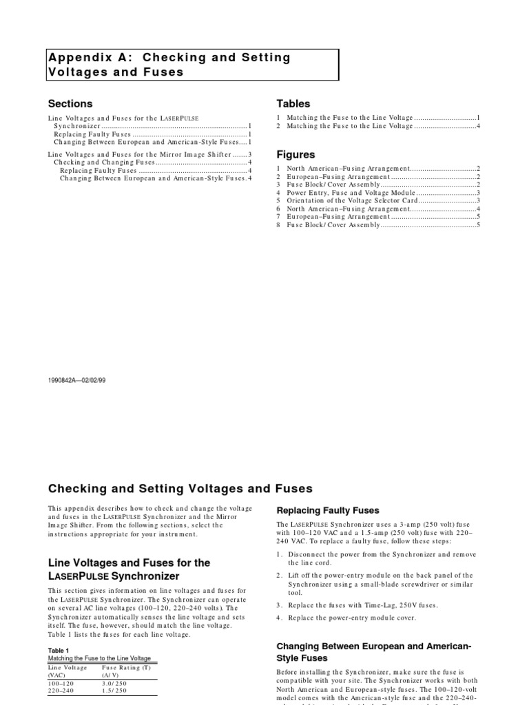 Appendix A: Checking and Setting Voltages and Fuses: Sections Tables ...