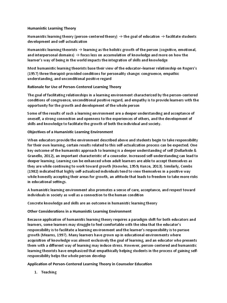 Humanistic Learning Theory | PDF | Learning | Learning Theory (Education)