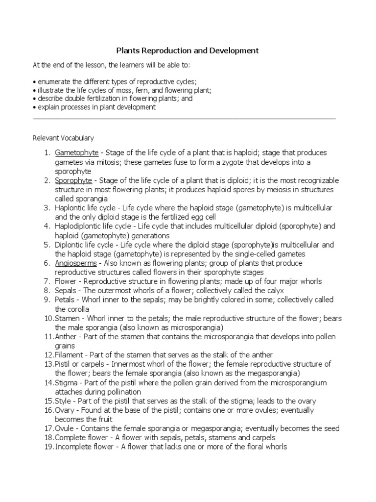 Plants Reproduction and Development | PDF | Flowers | Seed