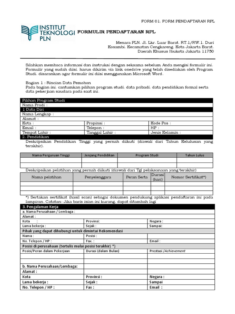 Formulir Pendaftaran RPL | PDF | Karier & Perkembangan | Bisnis