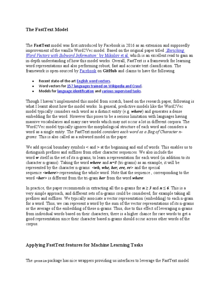The FastText Model | PDF | Word | Cognition