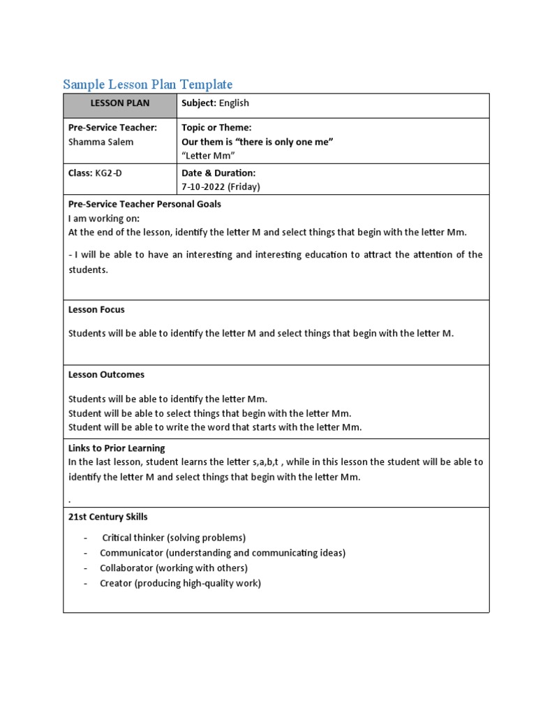Letter M Lesson Plan for Kindergarten | PDF | Lesson Plan | Teachers