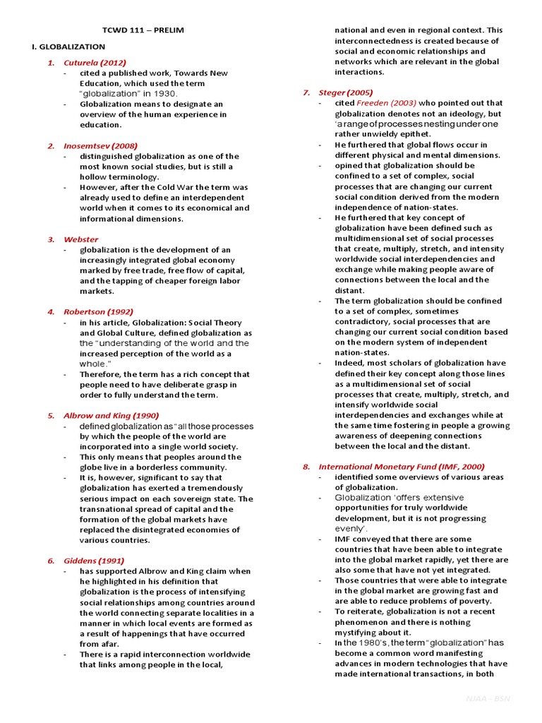 TCWD Reviewer | PDF | Globalization | Market (Economics)