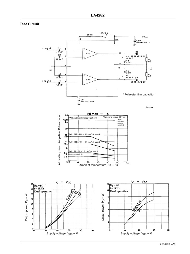 40V 2 x10W 8 Ohm LA4282 | PDF
