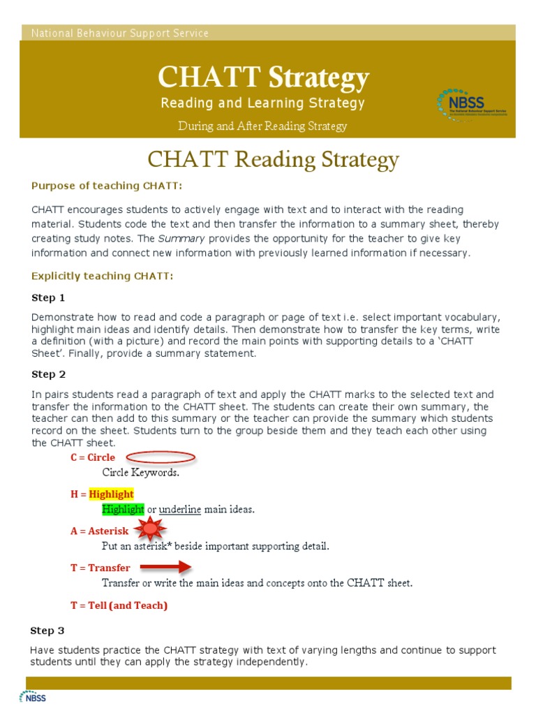 CHATT Reading Strategy Overview | PDF | Linguistics | Human Communication