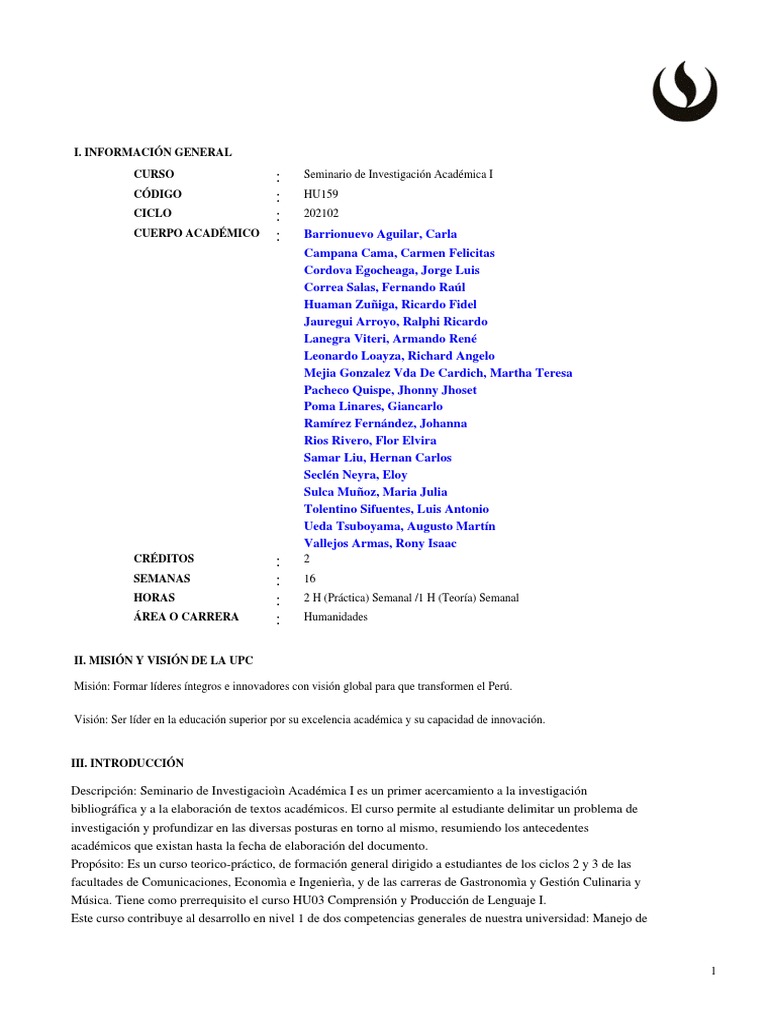 SILABO HU159 - Seminario - de - Investigacion - Academica - I - 202102 ...
