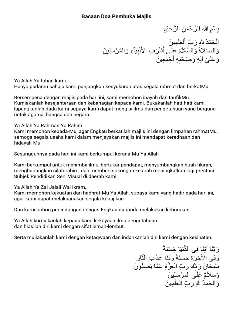 Bacaan Doa Pembuka Majlis | PDF