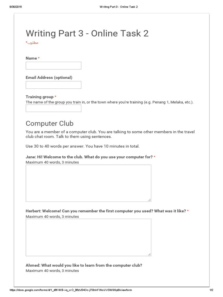 Aptis Writing Part 3 - Online Task 2 | PDF