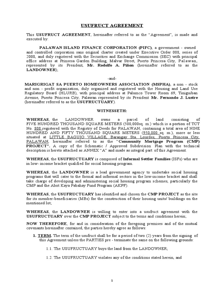 Usufruct Agreement - Final | Download Free PDF | Property | Mortgage ...