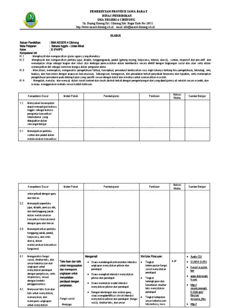 Silabus (LM) Bahasa Dan Sastra Inggris Baru | PDF