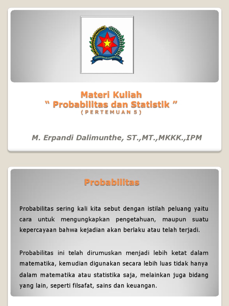 Materi Probabilitas Dan Statistik Pertemuan 5 | PDF
