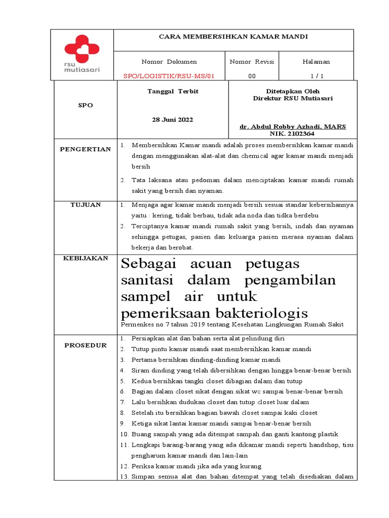 Spo Membersihkan Kamar Mandi | PDF
