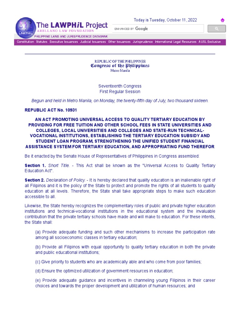 Republic Act No. 10931 | PDF