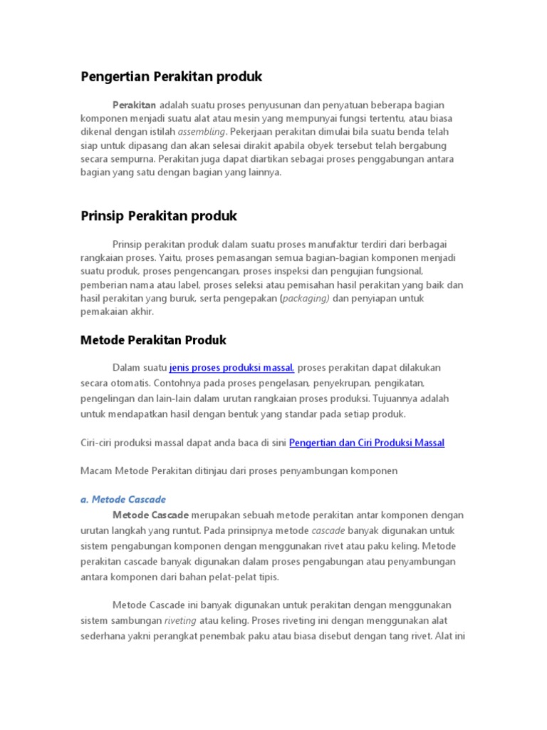Metode dan Prinsip Perakitan Produk | PDF