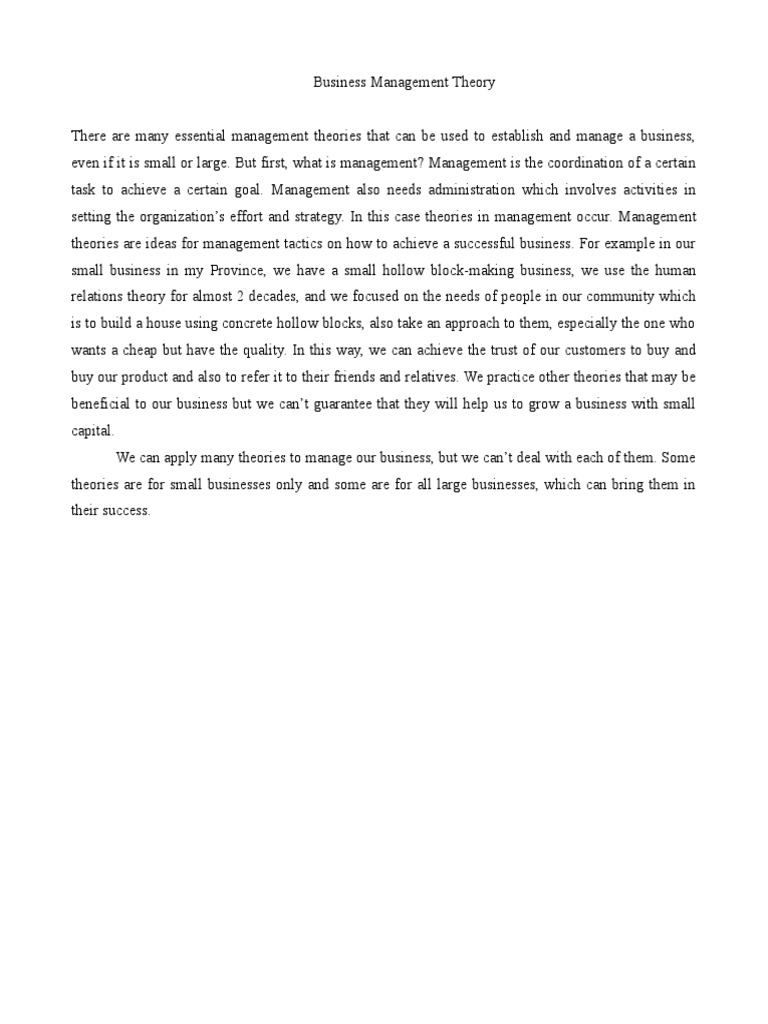 Business Management Theory | PDF